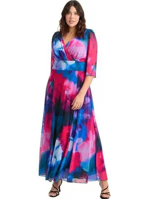 SCARLETT & JO Verity Abstract Print Maxi Gown - Blue Pink