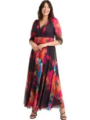 SCARLETT & JO Verity Abstract Print Maxi Gown - Navy Orange Blue