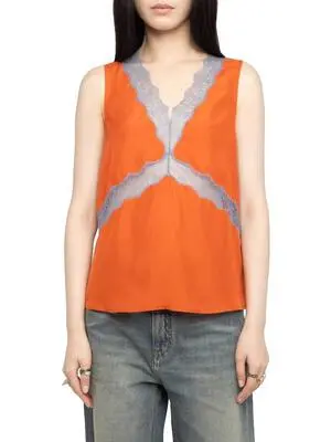 Zadig&Voltaire Tasao Silk Lace Top - Tangerine