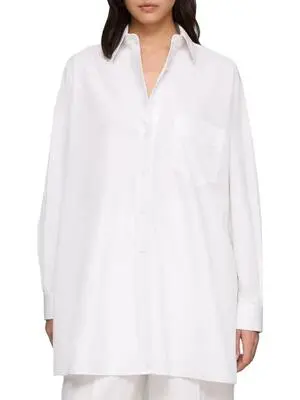 Lafayette 148 New York Oversized Cotton Poplin Convertible Wrap Blouse - White