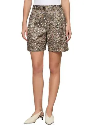 Lafayette 148 New York Leopard Print Twill Wide Leg Shorts - Brownstone Multi