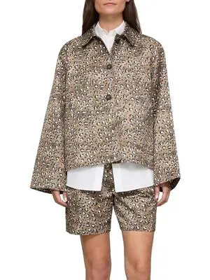Lafayette 148 New York Leopard Print Twill Topper Jacket - Brownstone Multi