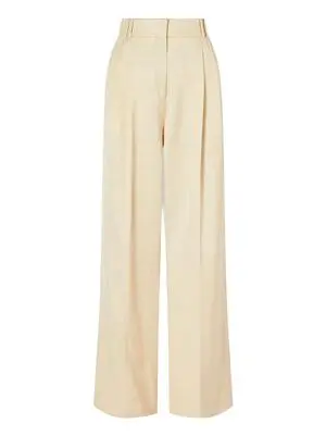 Another Tomorrow Pleated Wide-leg Twill Pants - Neutrals