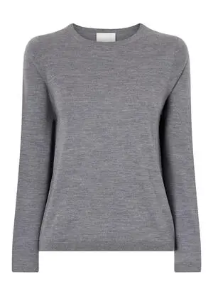 ALLUDE Wool Crew Neck Sweater - Gray