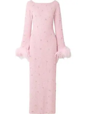 CLIO PEPPIATT Mae Feather-trimmed Embellished Gown - Pink