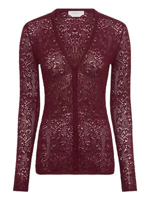 Gabriela Hearst Ultraris Lace Knit Merino Wool Cardigan - Bordeaux