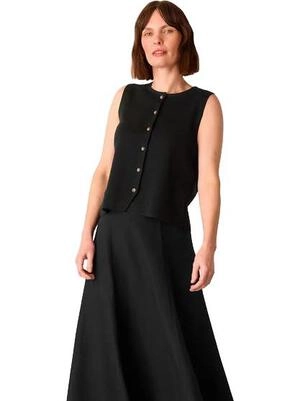 Whistles Lucy Button Front Knit Tank - Black