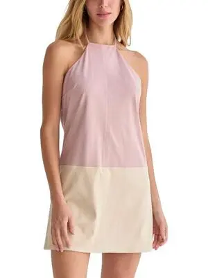 CRESCENT Suede Color Block Halter Mini Dress - Pink