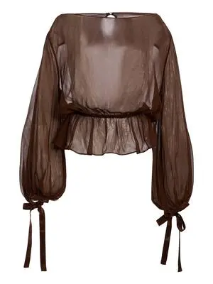 MEL USINE Coralie Silk Chiffon Blouse - Brown