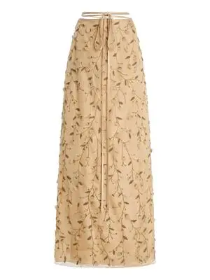 MEL USINE Deneuve Embroidered Silk Maxi Skirt - Neutral