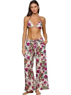 L'Agence Geraldine Cover-up Pants - Ivory/rose Leopard Jungle