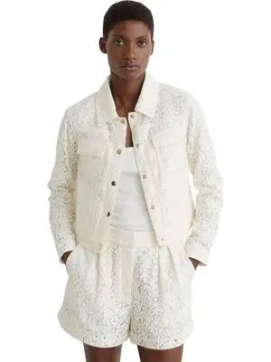 REISS Lori Collared Lace Press-Stud Jacket