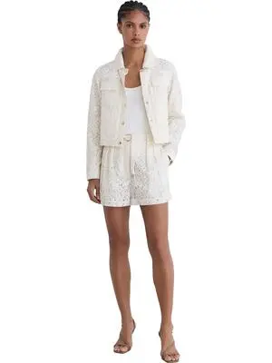REISS Lori Collared Lace Press-stud Jacket - White