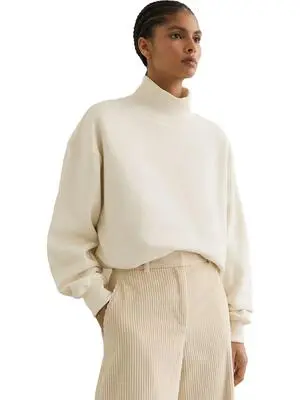 REISS Cotton Funnel-neck Sweatshirt - Cream