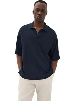 Officine Générale Pele Textured Knit Polo - Navy Ink