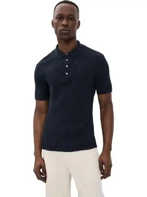 Billy Reid Diamond Knit Polo - Carbon Blue