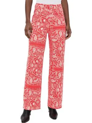 NEVER FULLY DRESSED Bandana Print Denim Jeans - Red