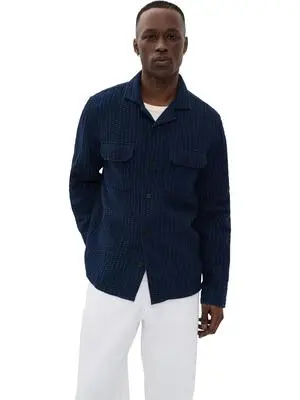 Billy Reid Pin Dot Dobby Two Pocket Overshirt - Carbon Blue