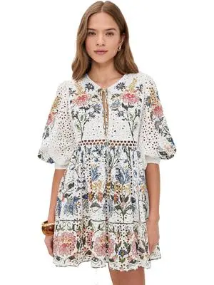 Farm Rio Stitched Garden Mini Dress - Stitched Garden Off White