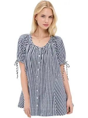 Free People Gingham Tunic - Navy Combo