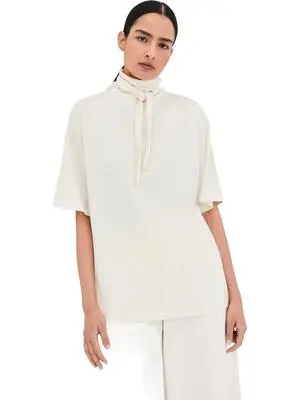 LEMAIRE T-shirt With Tie Neck Detail - Light Cream
