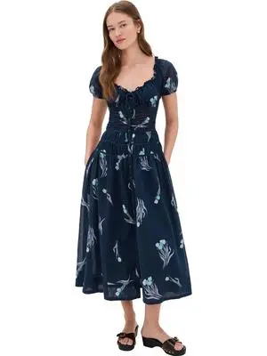 Free People Floral Print Midi Dress - Navy Combo