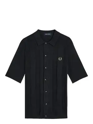 Fred Perry Logo-embroidered Fine-knit Cotton Shirt - Navy