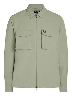 Fred Perry Logo-embroidered Crinkled Shell Overshirt - Light Green