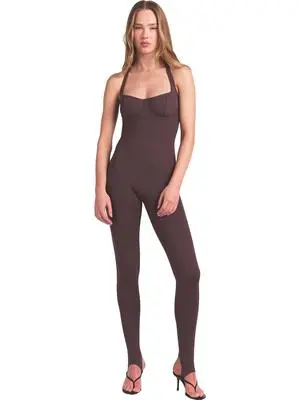 SKIMS Body Halter Stirrup Catsuit - Raisin
