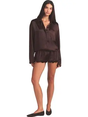 SKIMS Lightweight Satin Oversized Shirt - Espresso