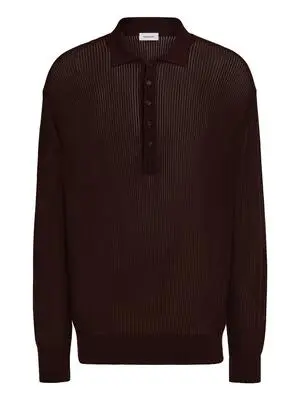 SALVATORE FERRAGAMO Long Sleeve Knitted Silk Polo Shirt
