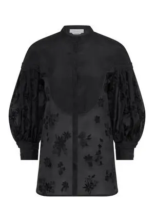 Gabriela Hearst Sofia Mia's Flowers Embroidered Silk Organza Blouse - Black