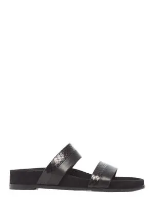 Gabriela Hearst Low Striker Flat Sandal In Snakeskin And Nappa Leather - Black