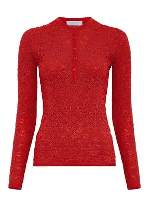 Gabriela Hearst Gaviran Lace Knit Henley - Tonic Orange