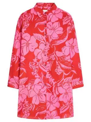 Dries Van Noten Floral Shirt Midi Dress - Red