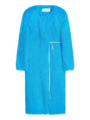 Dries Van Noten Fringed V-Neck Coat Blue