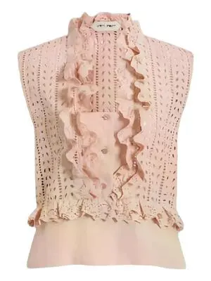 Alberta Ferretti Ruffled Crochet Knit Top - Pink