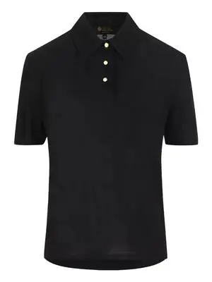 Loro Piana Buttoned Polo Top - Black