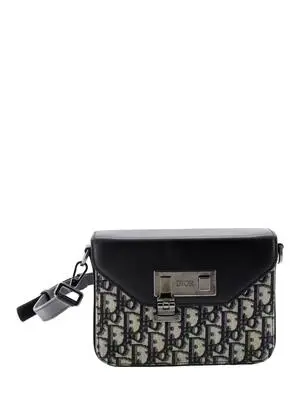 Dior Clasp Lock Messenger Pouch Oblique Canvas And Leather Crossbody Bag - Black