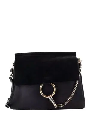 Chloé Faye Leather And Suede Medium Shoulder Bag - Black