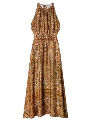 Sandro Paisley-pattern Tie-detail Midi Dress - Brown