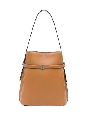 TOTEME Belted Grained-leather Bucket Bag - Brown