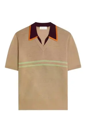 Dries Van Noten Striped Merino Wool Polo Shirt - Neutrals