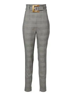 Balmain Prince Of Wales Wool-blend Slim Fit Trousers - Black