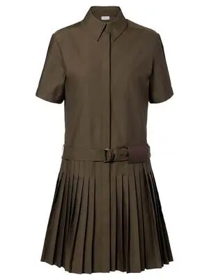 Loewe Belted Pleated Cotton-blend Shirt Dress - Green