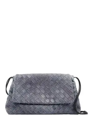 Bottega Veneta Giorno Intrecciato Suede Shoulder Bag - Grey