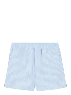Ami Striped Cotton Popeline Elasticated Shorts - Blue