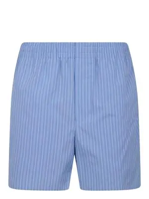 Ami Striped Cotton Popeline Elasticated Shorts - Blue