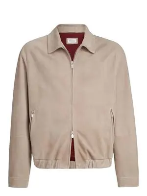 Brunello Cucinelli Leather Bomber Jacket - Beige