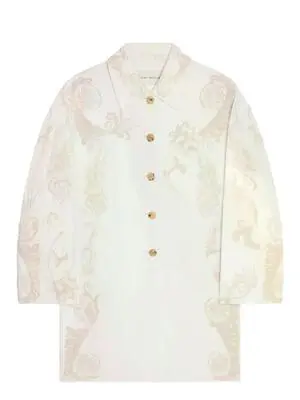 Dries Van Noten Floral Embroidered Coat - White